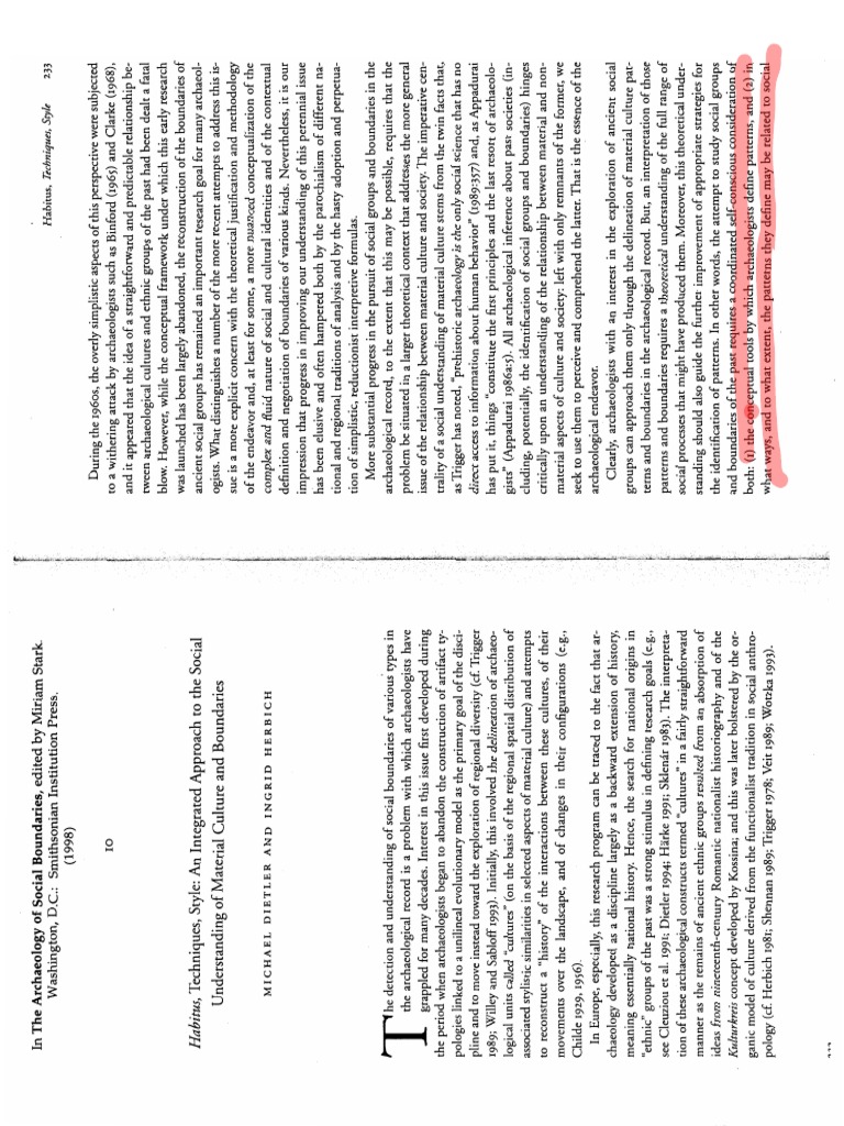 Habitus Techniques Style An Integrated A Dietler | PDF