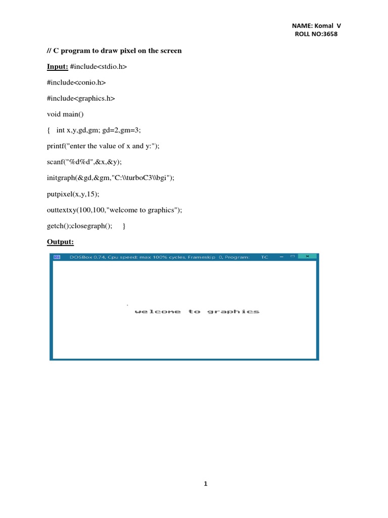C Program To Draw Pixel On The Screen Input: #Include | PDF | Computer ...