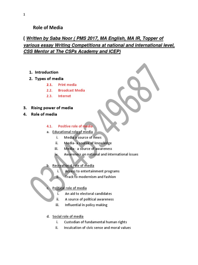 Role of Media, Outline | PDF | Mass Media | Journalism