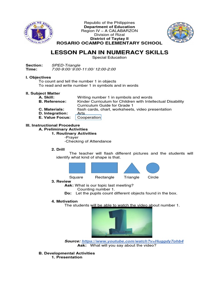 Lesson Plan Numeracy Sped | PDF | Lesson Plan | Educational Psychology