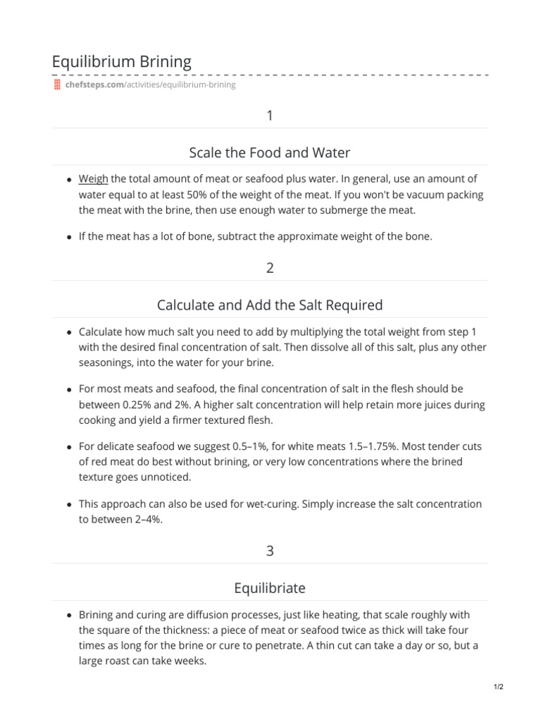 Equilibrium Brining: 1 Scale The Food and Water | PDF | Meat | Cooking