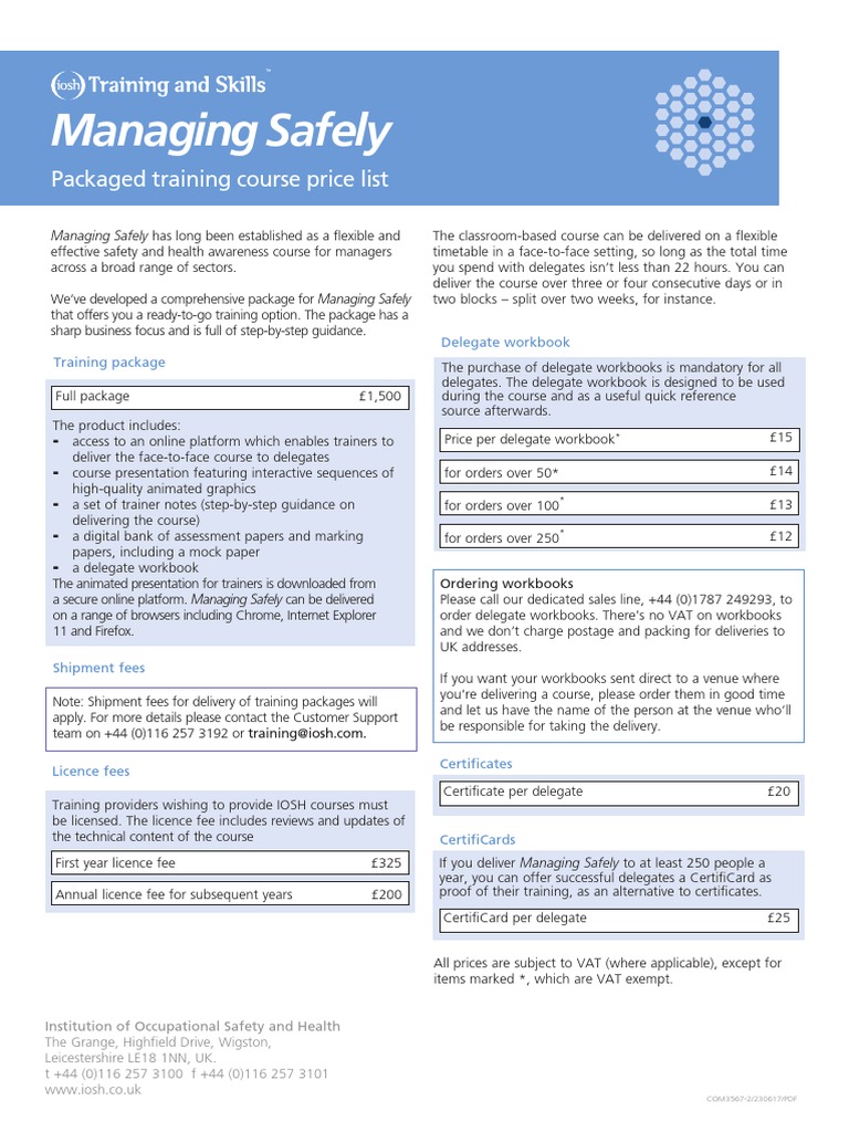 Managing Safely: Packaged Training Course Price List | PDF | Internet ...