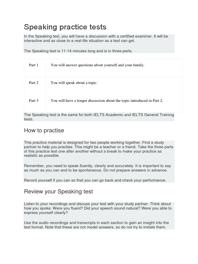 Speaking Practice Tests | PDF | International English Language Testing ...
