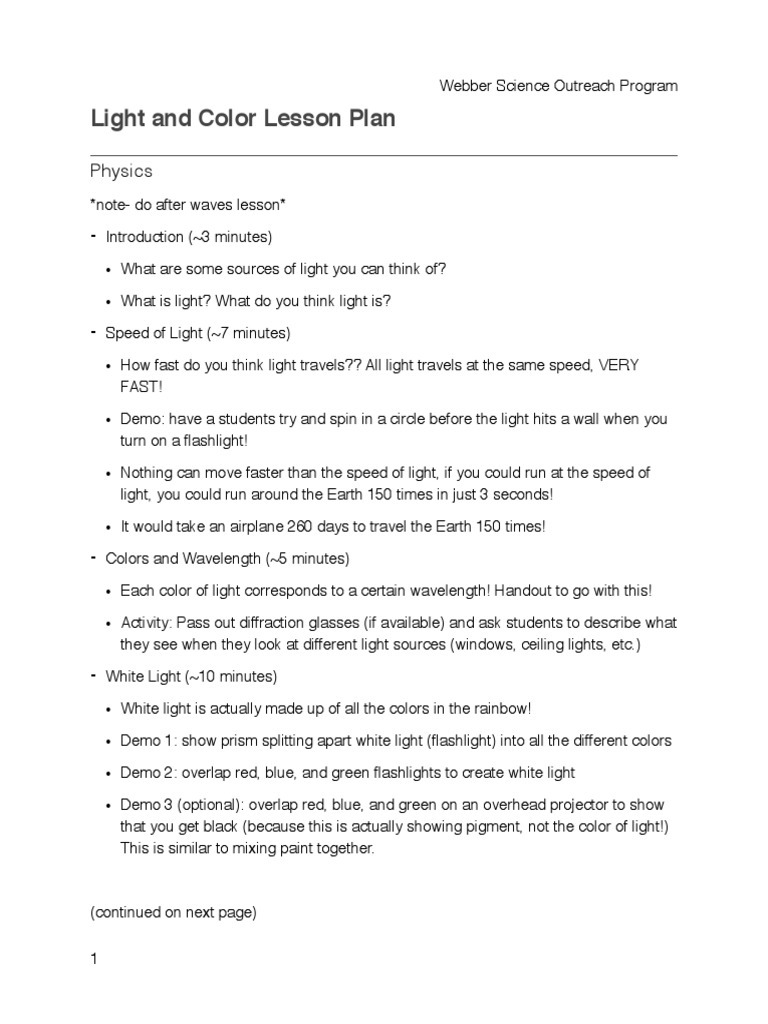 Physics Light Lesson Plan PDF | PDF | Language Arts & Discipline | Art