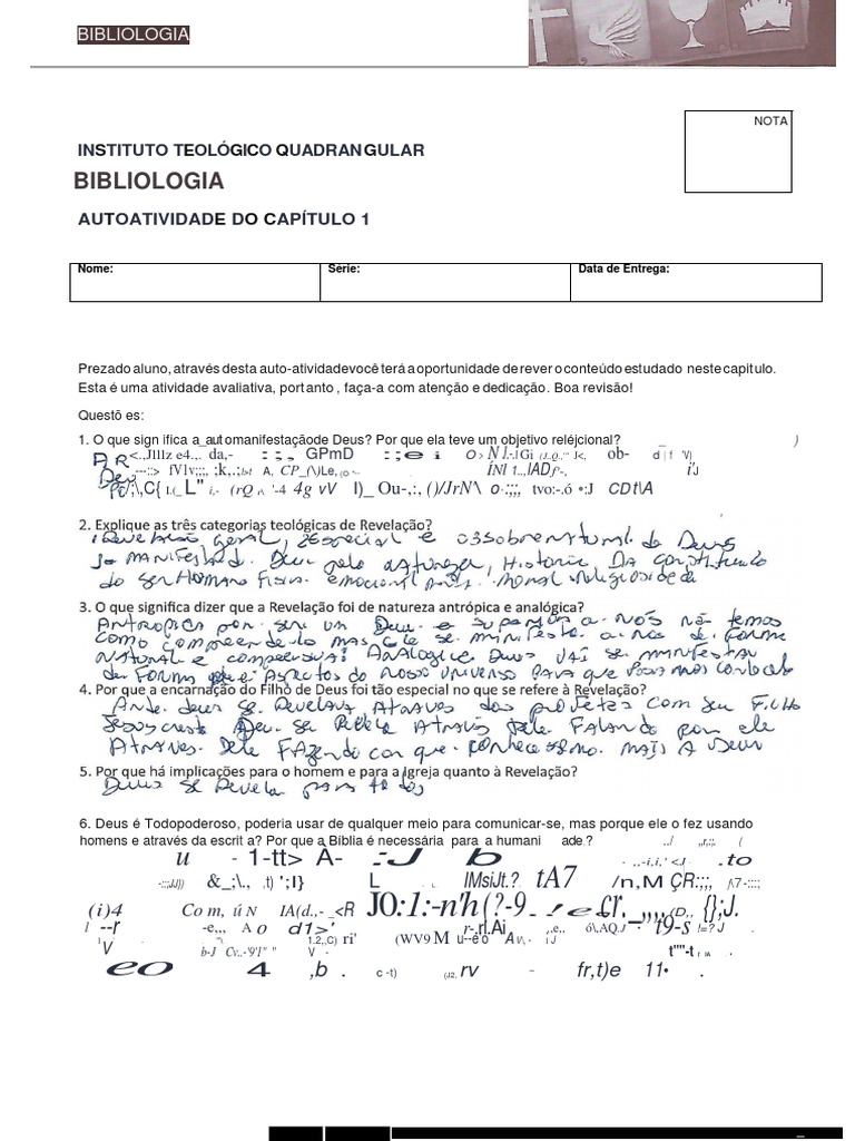 Autoatividade Capitulo 1 - Bibliologia ITQ | PDF