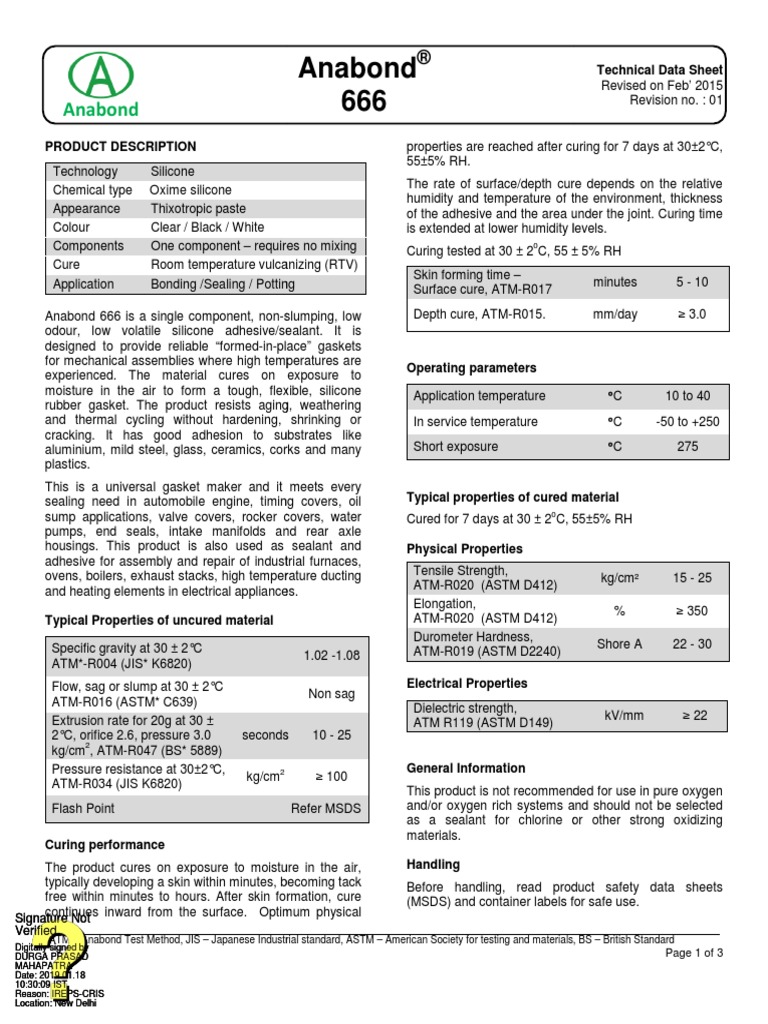 DataSheet | PDF | Silicone | Adhesive
