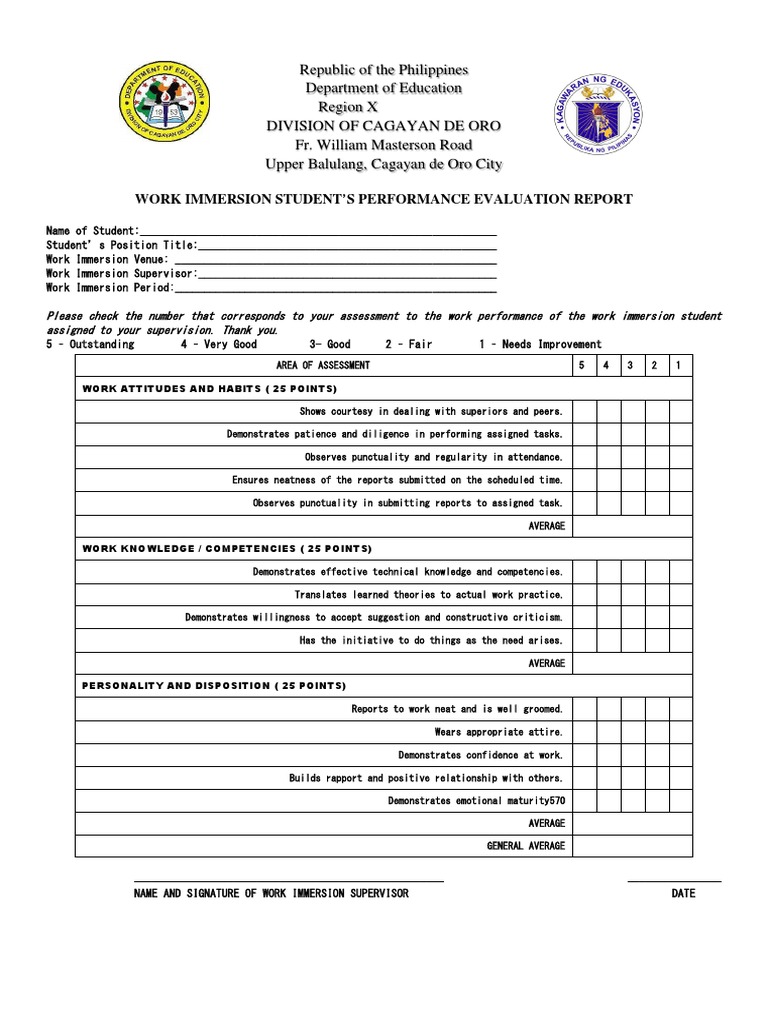 work immersion students performance evealuation.docx | Competence ...