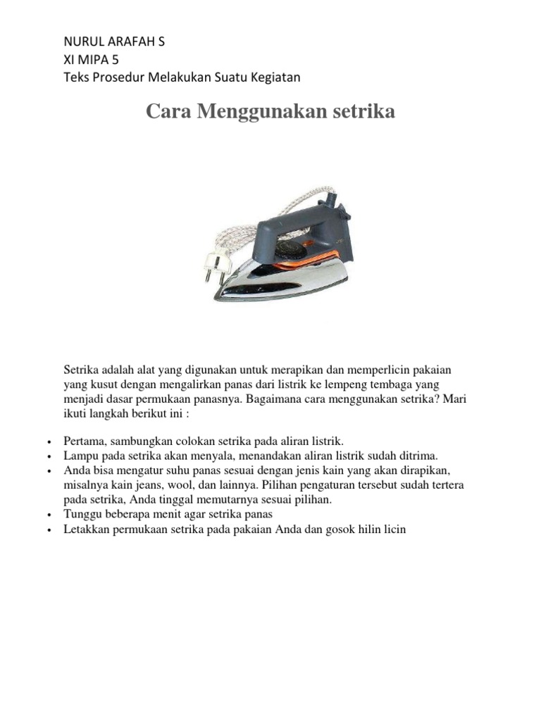 Cara Menggunakan Setrika | PDF