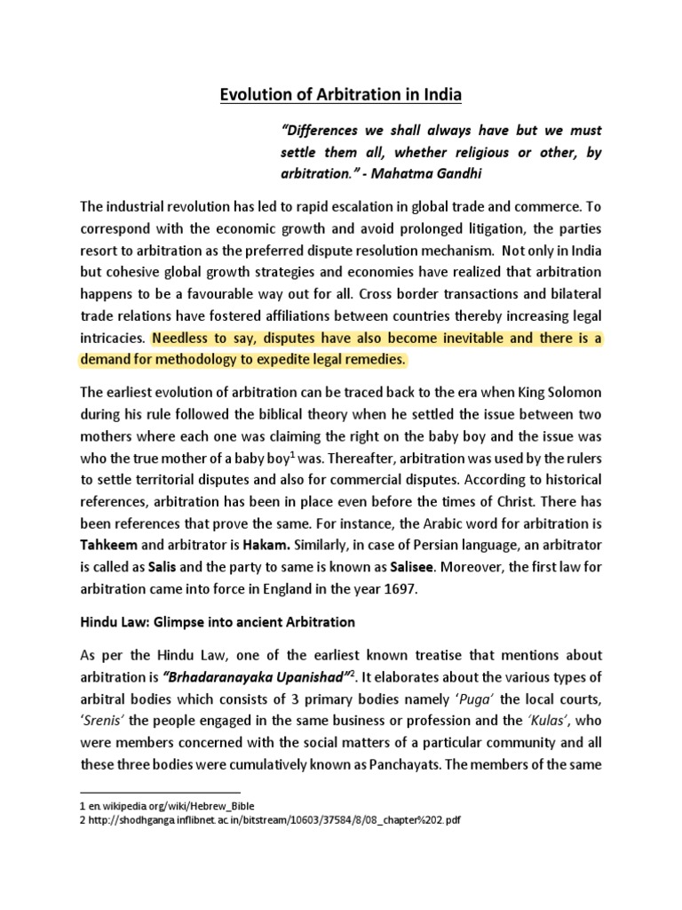 Evolution of Arbitration in India | PDF | Arbitration | Supreme Court ...