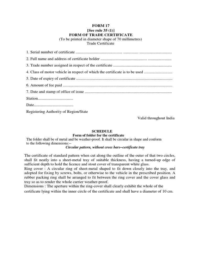 Form 17 (See Rule 35 (1) ) Form of Trade Certificate | PDF | Nature