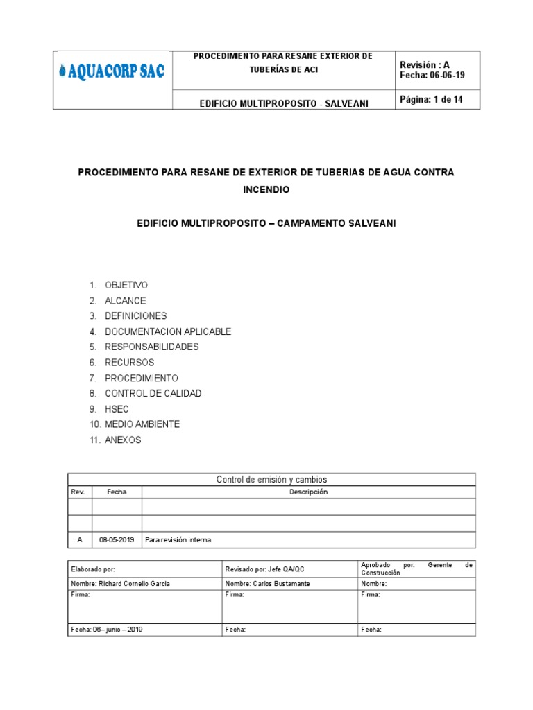 Procedimiento Resane Exterior de Tuberias ACI Multiproposito Rev A ...