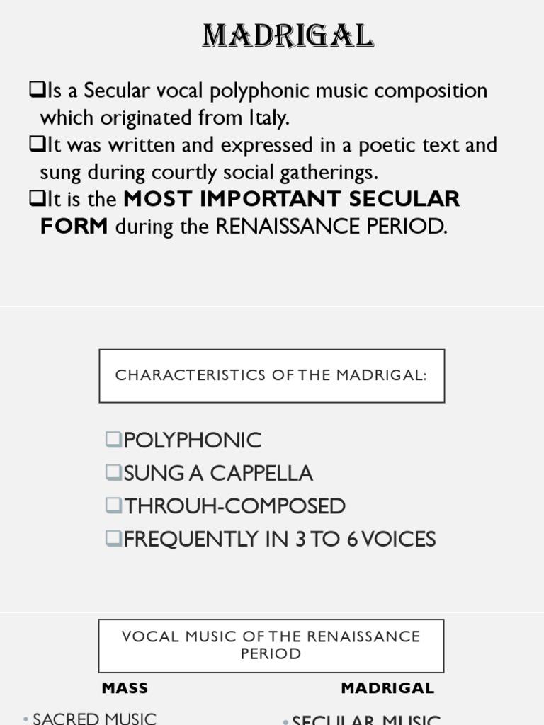 Madrigal: Form During The Renaissance Period | Download Free PDF ...