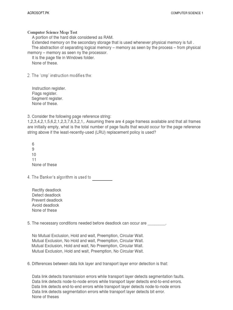 Computer Science Mcqs Test | PDF | Floppy Disk | Random Access Memory