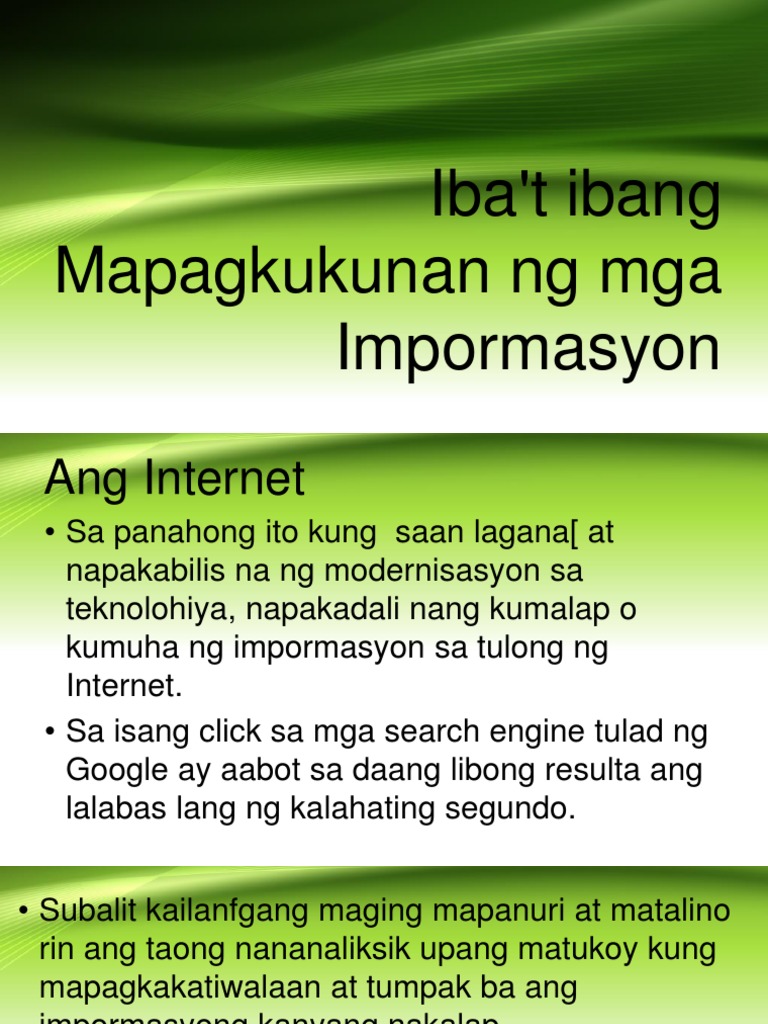 Iba't ibang Mapagkukunan ng mga Impormasyon