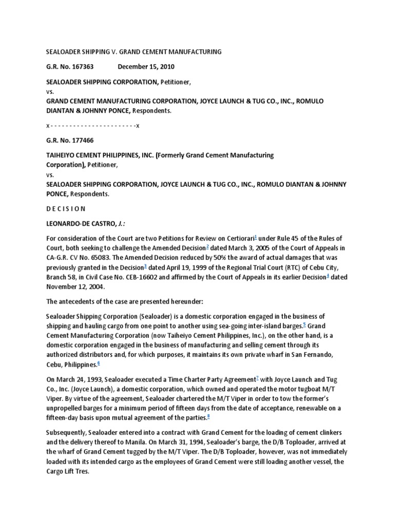 Sealoader Shipping V Grand Cement Manufacturing | PDF | Negligence ...
