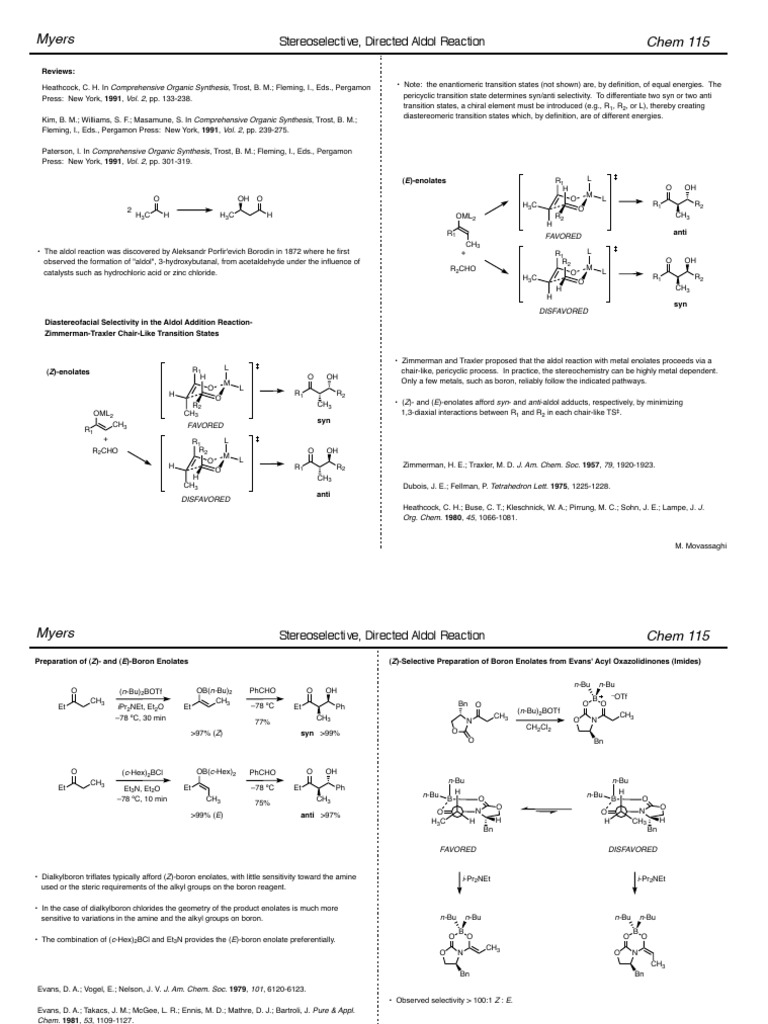 Chem 115 Myers: Stereoselective, Directed Aldol Reaction | PDF ...