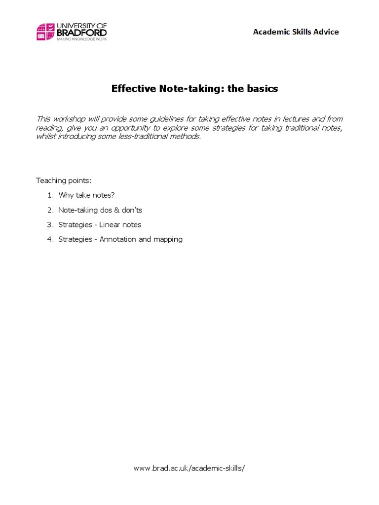 Effective Note-Taking Strategies Guide | PDF | Neuropsychological ...