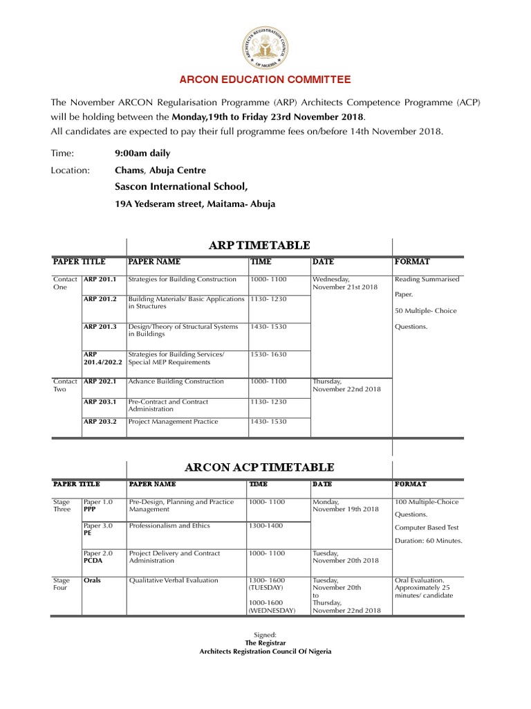 Arcon - Arp and Acp Timetable | PDF | Business
