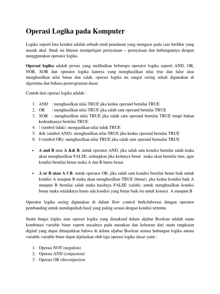 Operasi Logika | PDF | Metode & Bahan Ajar