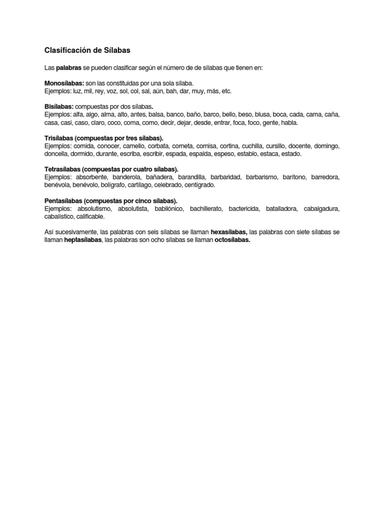 Clasificación de Sílabas | PDF