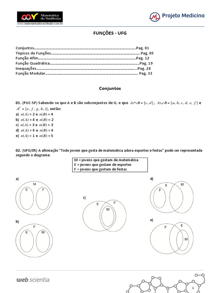 Matematica Funcoes Exercicios Ufg Matematica Do Vestibular | PDF ...