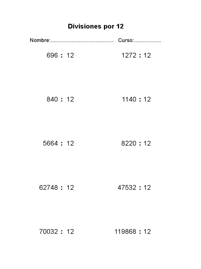 Divisiones Resueltas por 12 | PDF