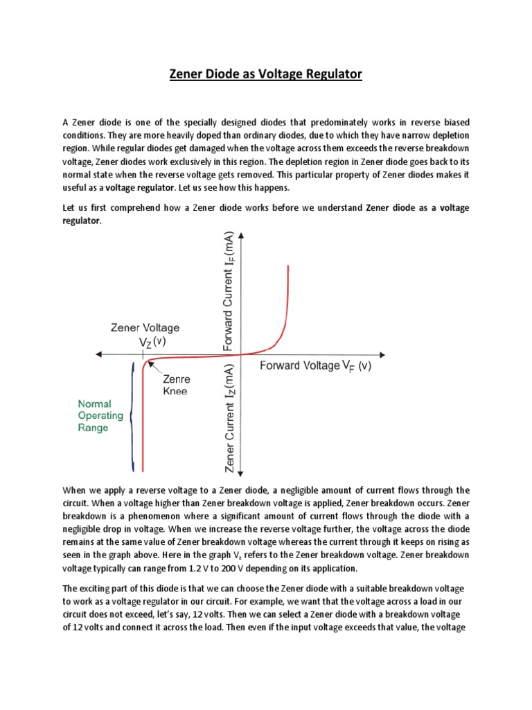 Zener Diode As Voltage Regulator | PDF | Diode | P–N Junction
