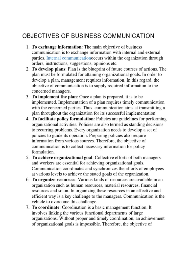 Objectives of Business Communication | PDF | Goal | Policy