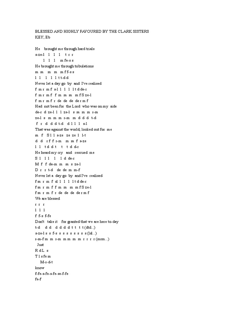 Blessed and Highly Favoured by Clark Sisters | PDF