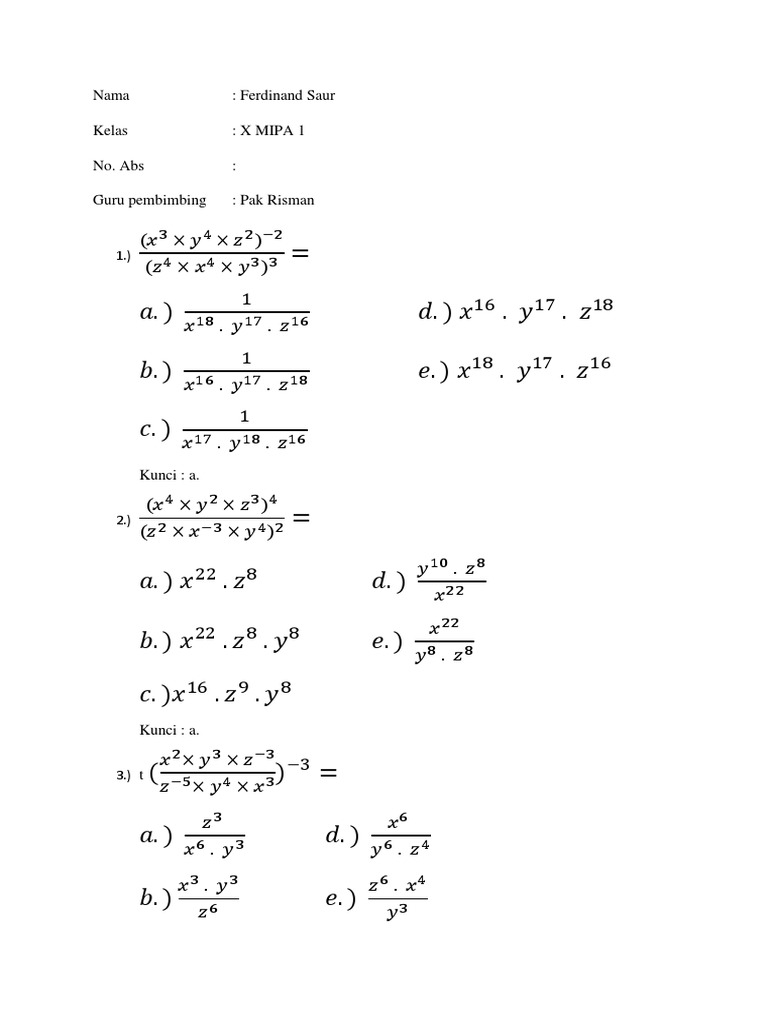 Nama: Ferdinand Saur Kelas: X Mipa 1 No. Abs: Guru Pembimbing: Pak Risman 3 4 2 2 4 4 3 3 | PDF ...
