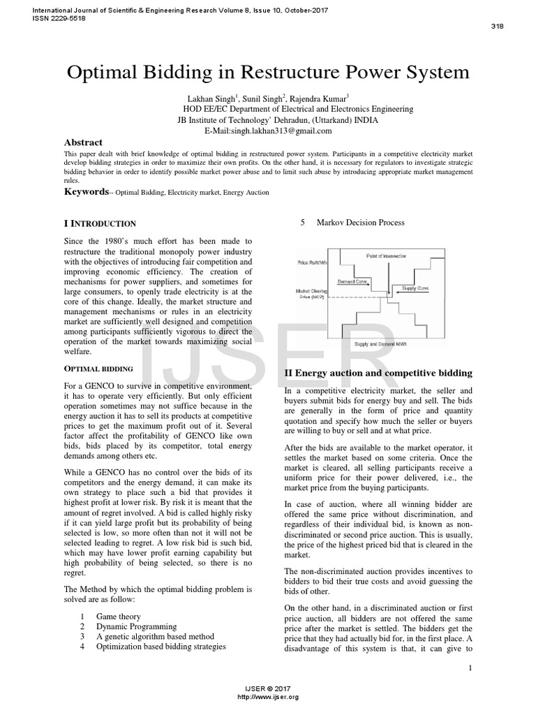 Optimal Bidding in Restructure Power System | PDF | Auction | Prices