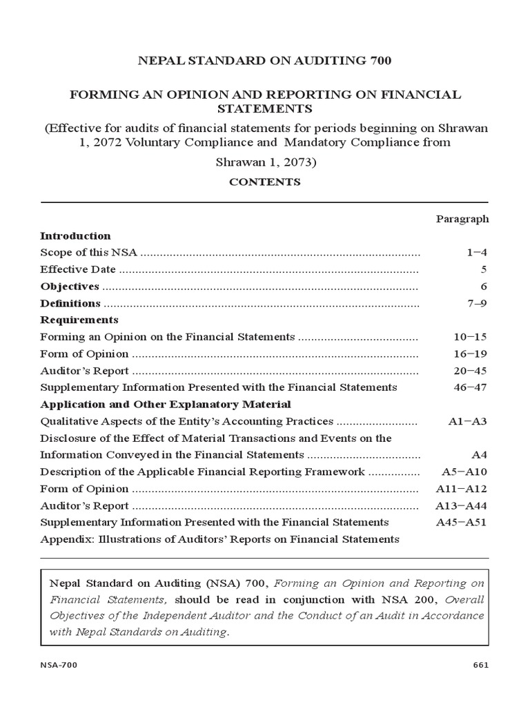 NSA 700 Forming An Audit Opinion | PDF | Financial Audit | Auditor's Report