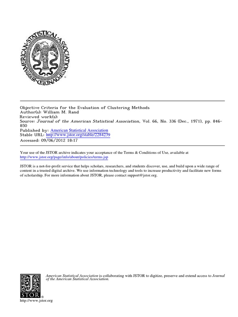 1971 - Rand - Objective Criteria For The Evaluation of Clustering Methods | PDF | Cluster ...