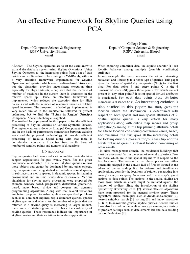 An Effective Framework For Skyline Queries Using PCA | Download Free PDF | Principal Component ...