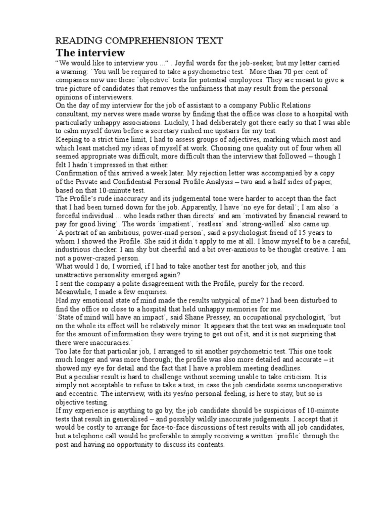 Reading Comprehension B1 Level | PDF | Psychometrics | Writers