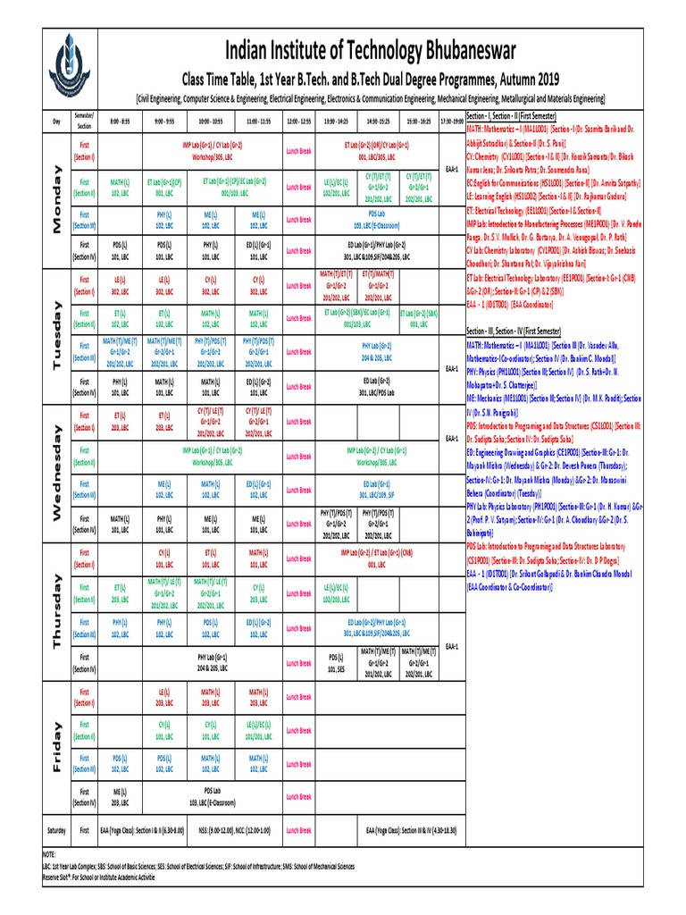 IIT Bhubaneswar B.Tech Class Schedule | PDF | Engineering | Academia