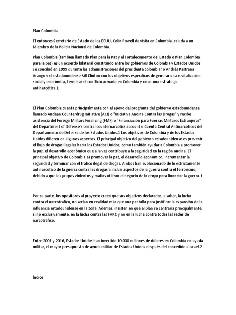 Plan Colombia | PDF | Política de colombia | Colombia
