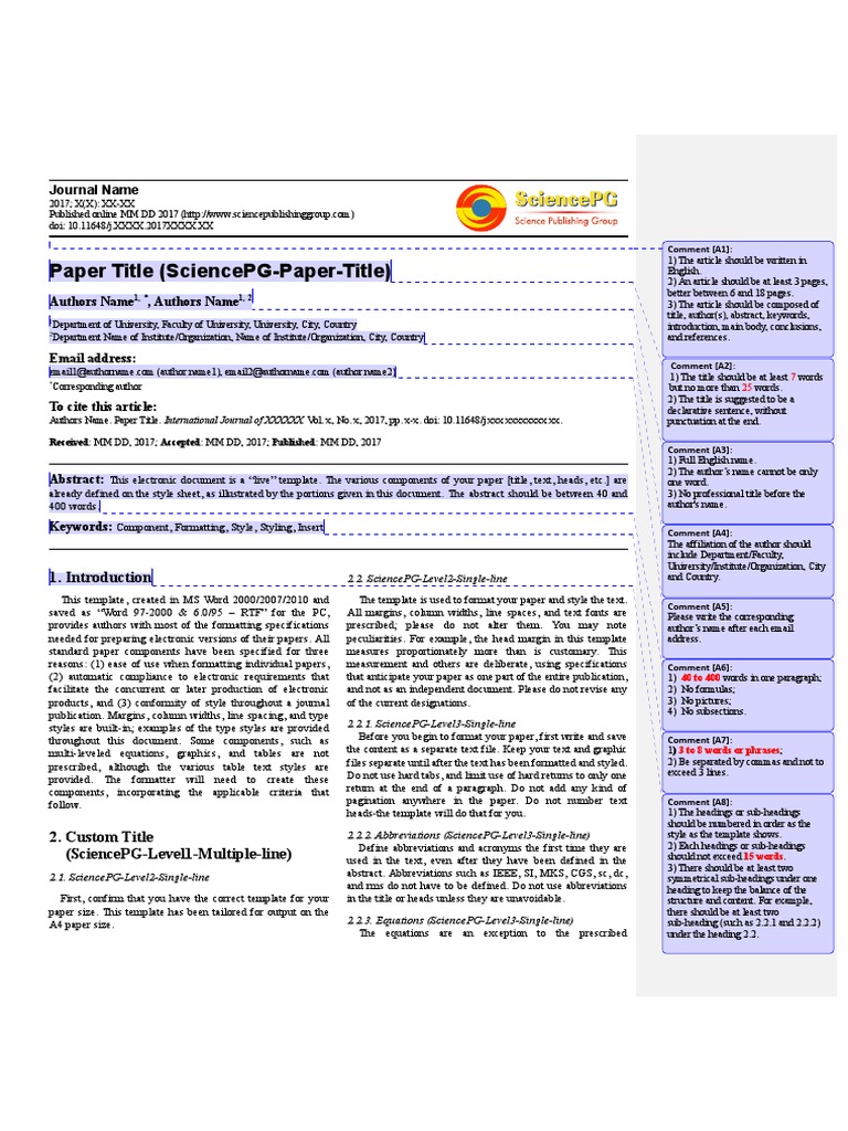 Sciencepublishinggroup Manuscript Template Pdf Pdf Citation Writing