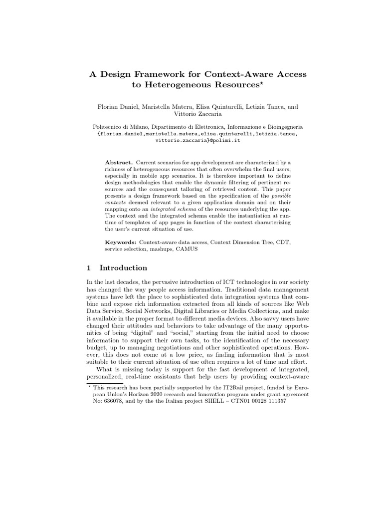 A Design Framework For Context-Aware Access To Heterogeneous Resources | PDF | Conceptual Model ...