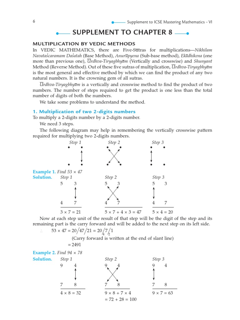 Supplement To Chapter 8: Multiplication by Vedic Methods | PDF ...