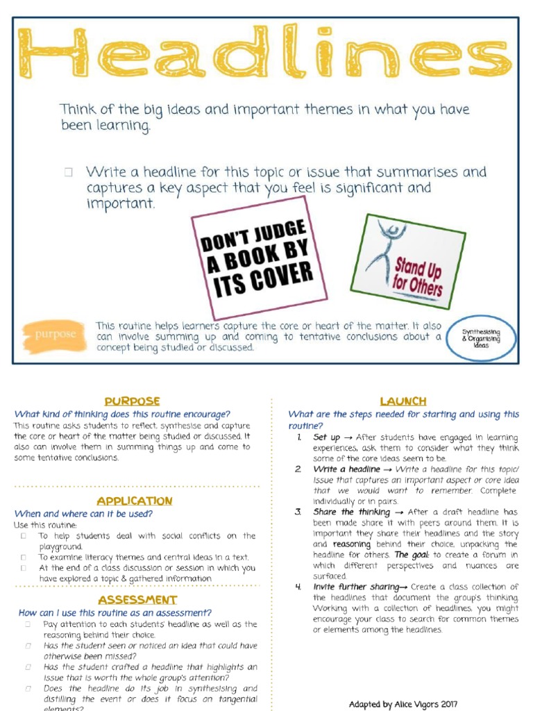 Headlines Thinking Routine Template PDF | PDF