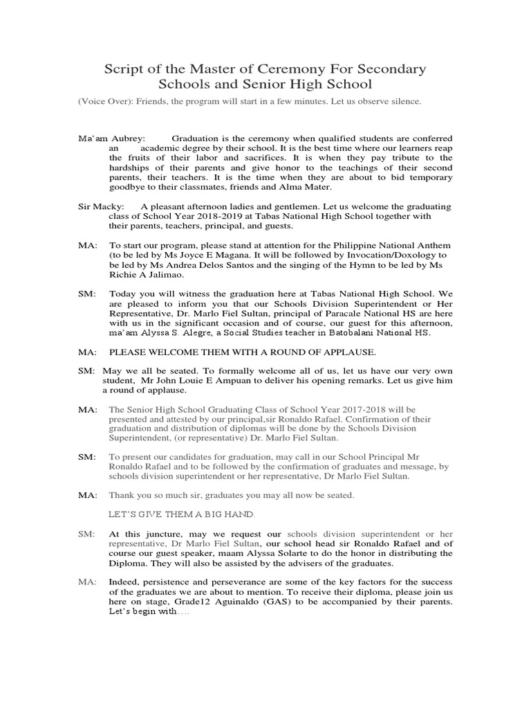 Opening Ceremony Master Of Ceremony Script For School Program Deals ...