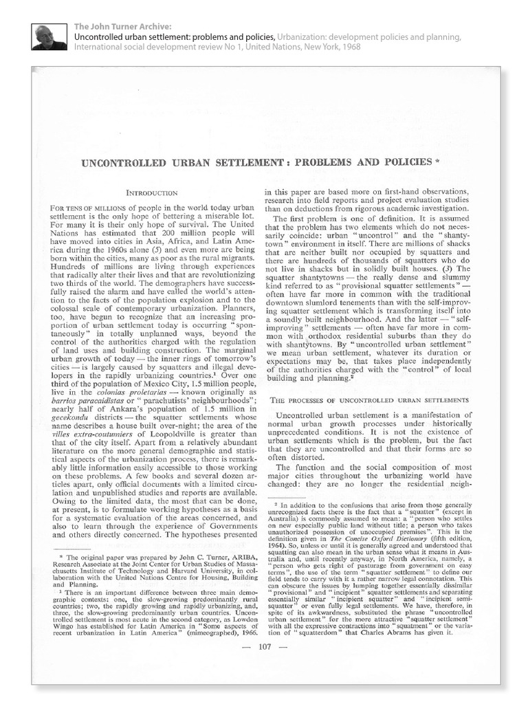 Uncontrolled Urban Settlement | PDF | Politics