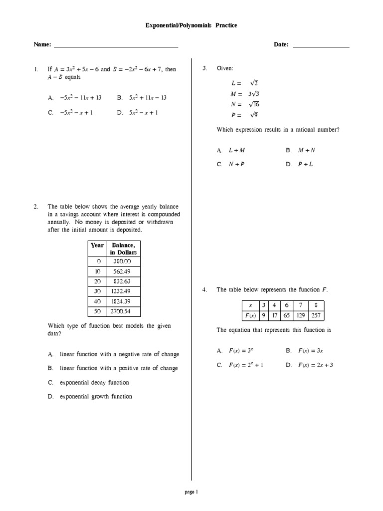 Exponential Polynomials Practice | PDF | Function (Mathematics) | Interest