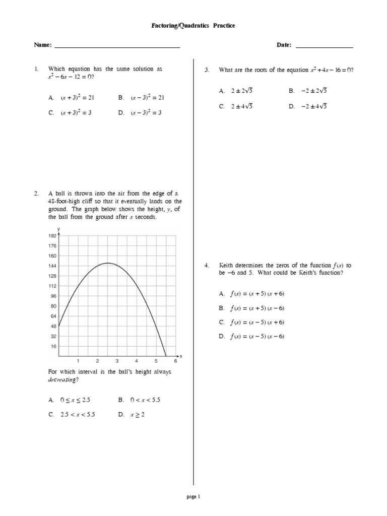 Factoring Quadratics Practice | PDF | Quadratic Equation | Mathematical ...