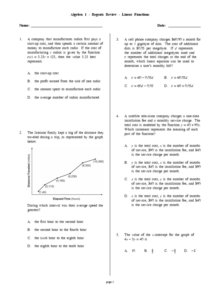 Linear Functions Regents Review | PDF | Mathematical Analysis ...