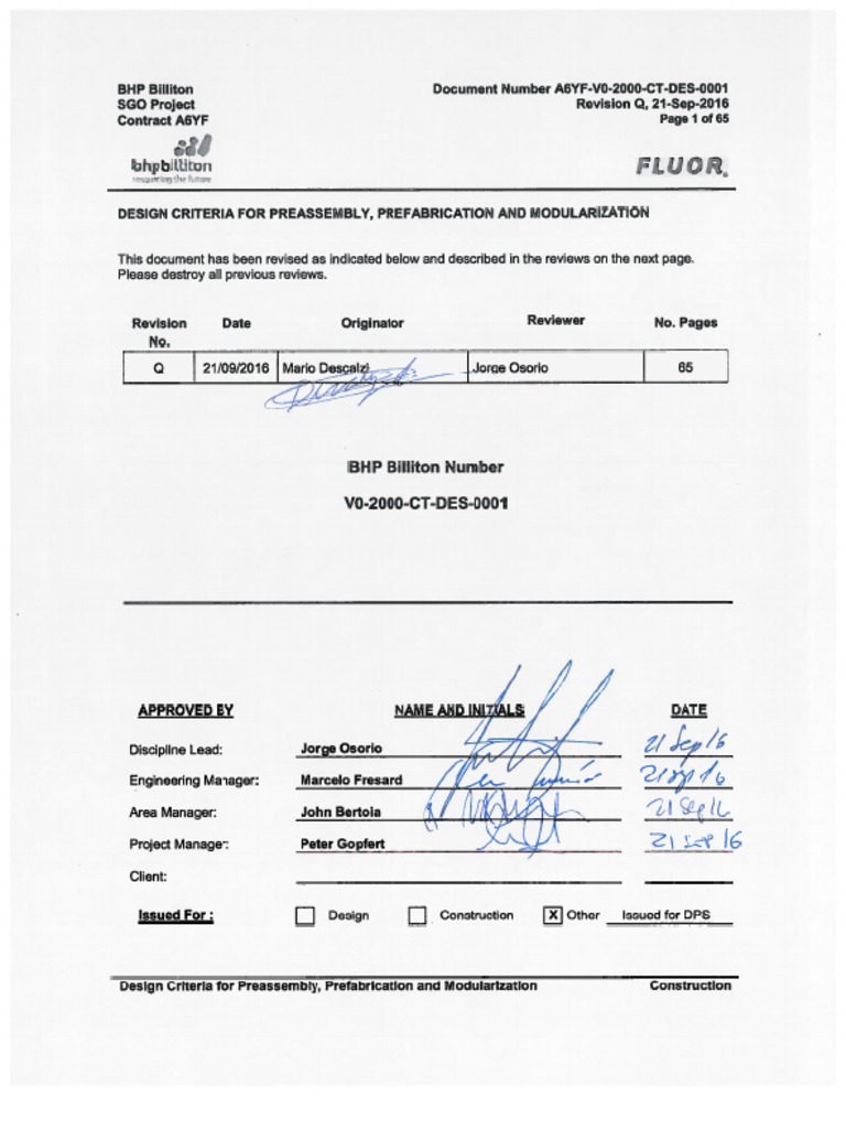 BHP Billiton SGO Project Design Criteria | PDF | Modularity | Pipe ...
