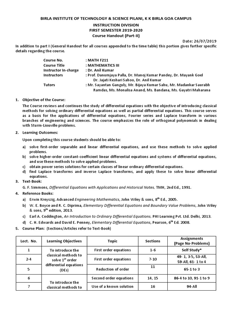 Math-III Mathf211 Handout PDF | PDF | Partial Differential Equation | Equations