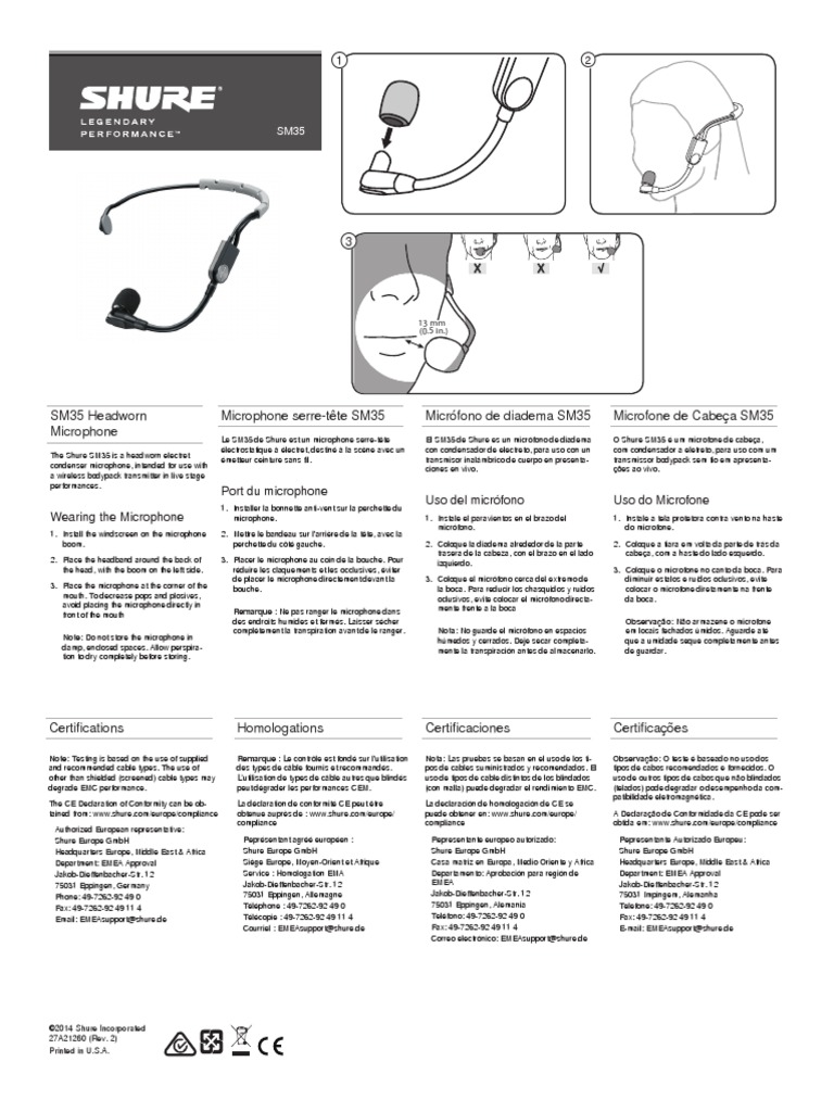 Shure SM35 User Guide | PDF | Decibel | Electromagnetismo