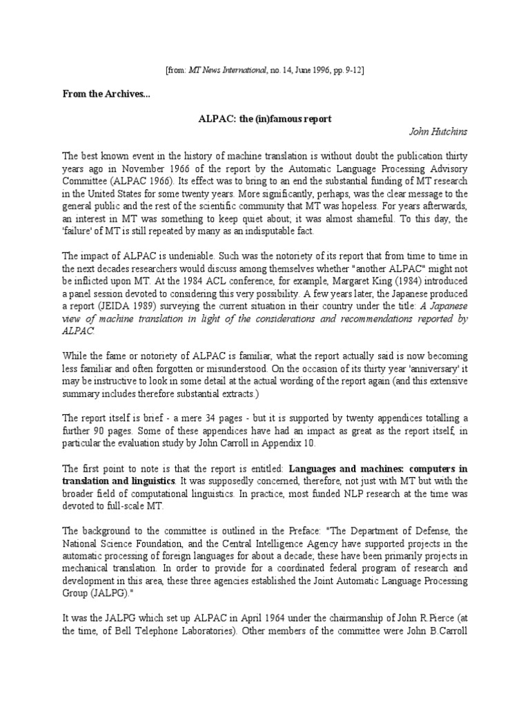 The ALPAC Report: An In-Depth Analysis of the Influential 1966 Report ...